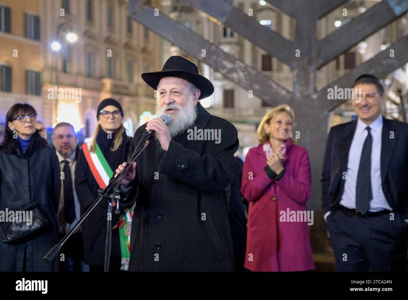 Rome, Italy. 10th Dec, 2023. Rabbi YITZHAK HAZAN during his speech on ...