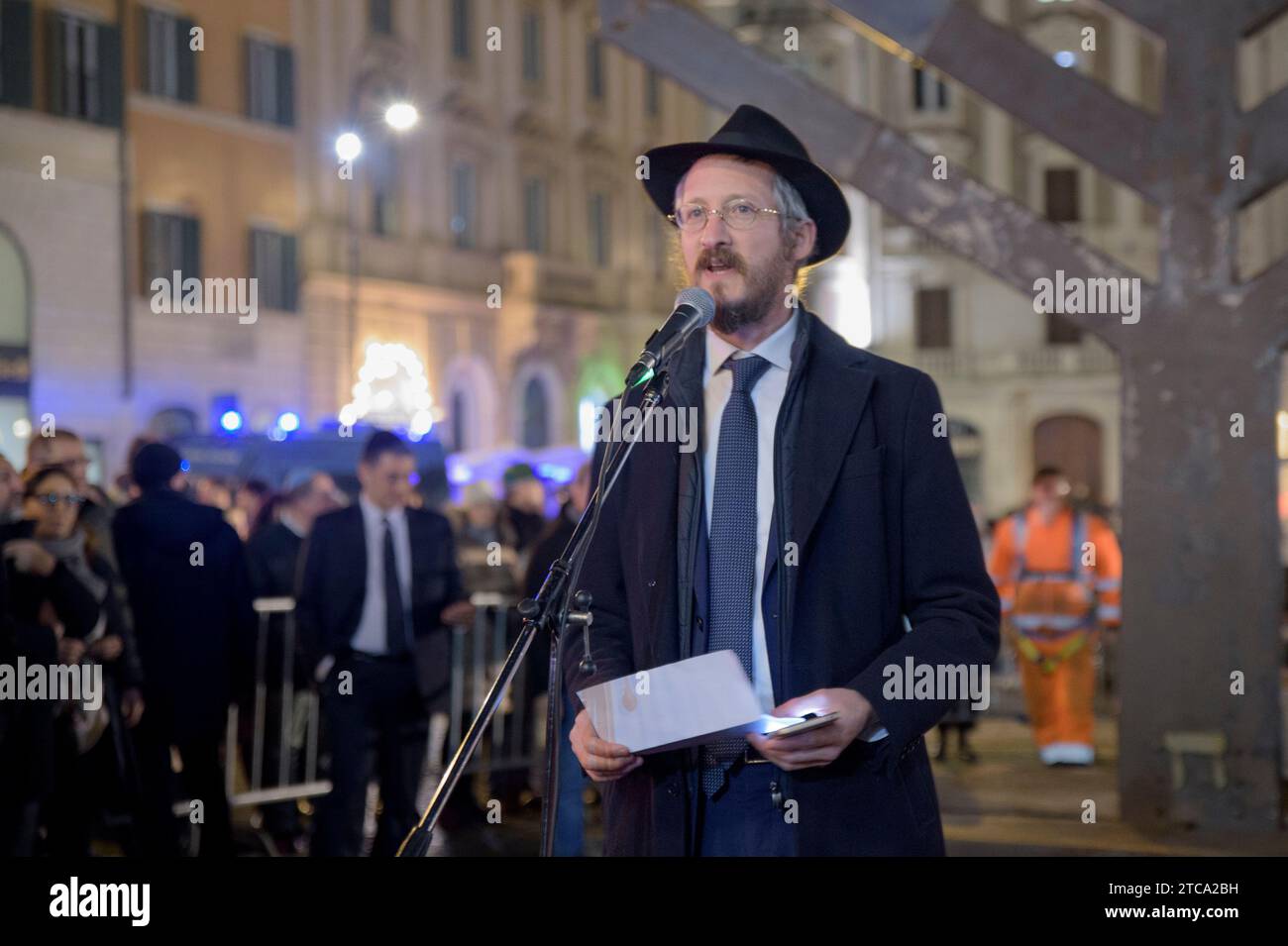 Rome, Italy. 10th Dec, 2023. Rabbi SHALOM HAZAN during his presentation ...