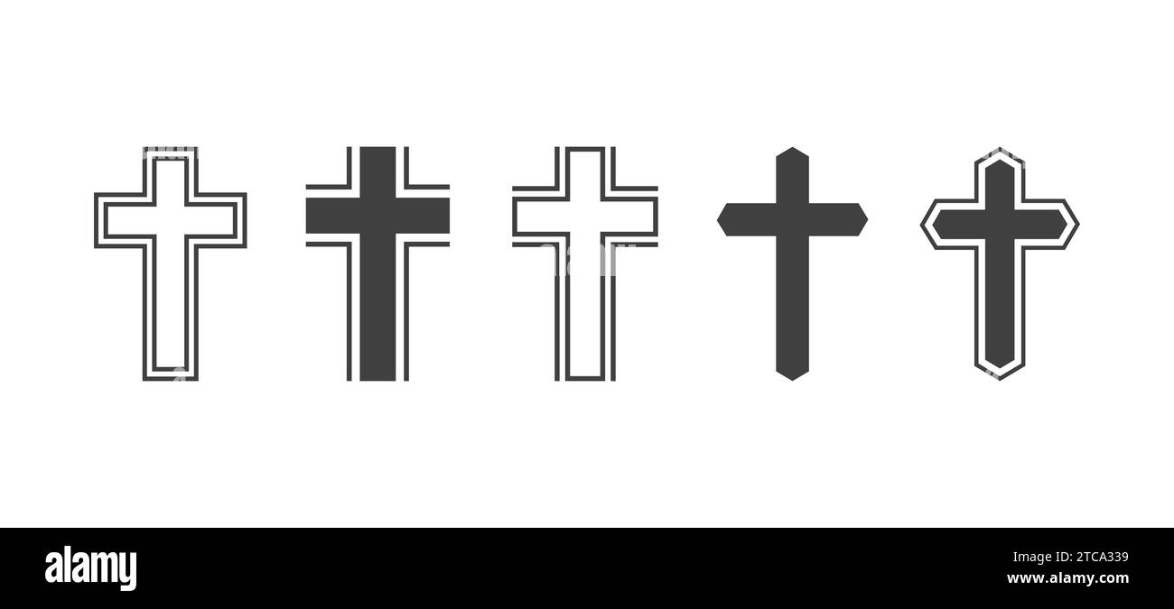Flat Vector Black Christian Cross Icons Set Isolated on a White ...