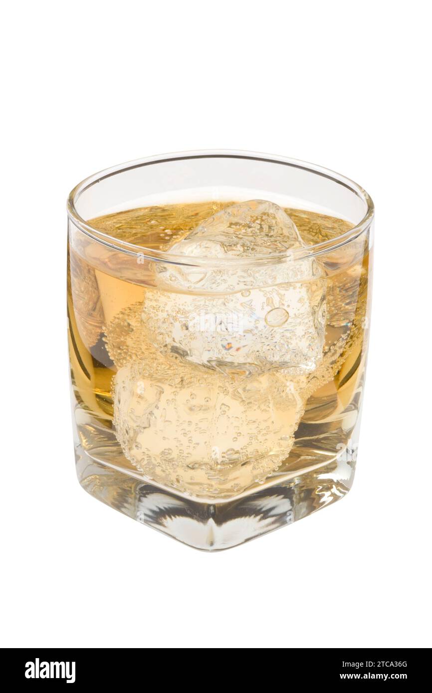 Scotch and water on the rocks on white background Stock Photo - Alamy