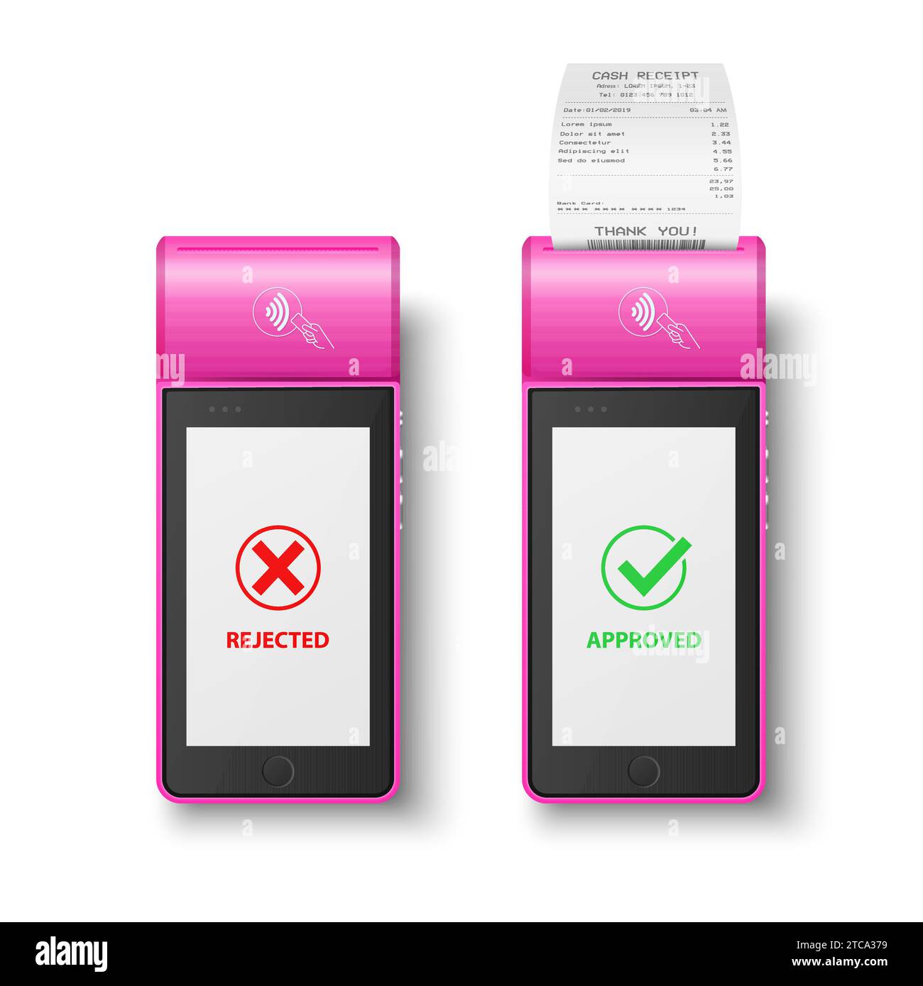Vector 3d Pink NFC Payment Machine with Rejected and Approved Status ...