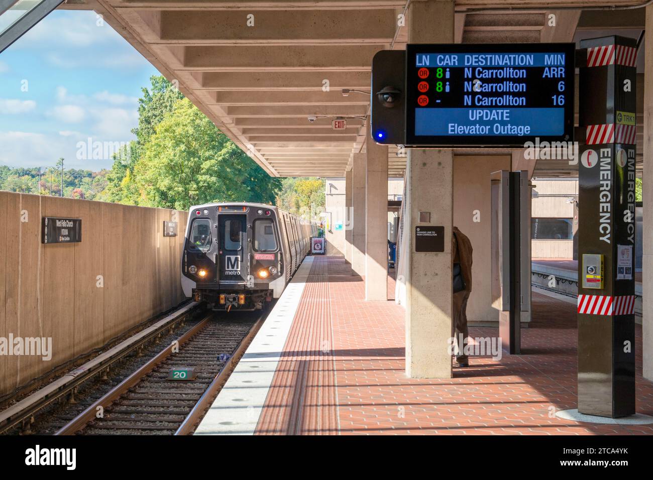 Metro train entering the West Falls Church station on the DC Orange ...