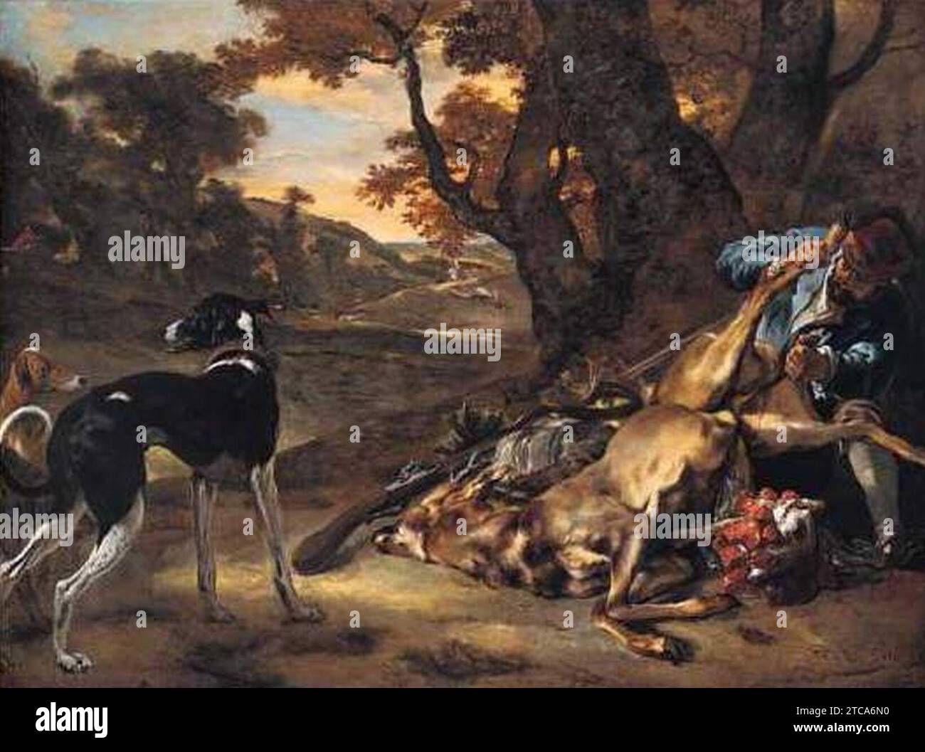 Jan Baptist Weenix - A Huntsman cutting up a Dead Deer, with Two ...