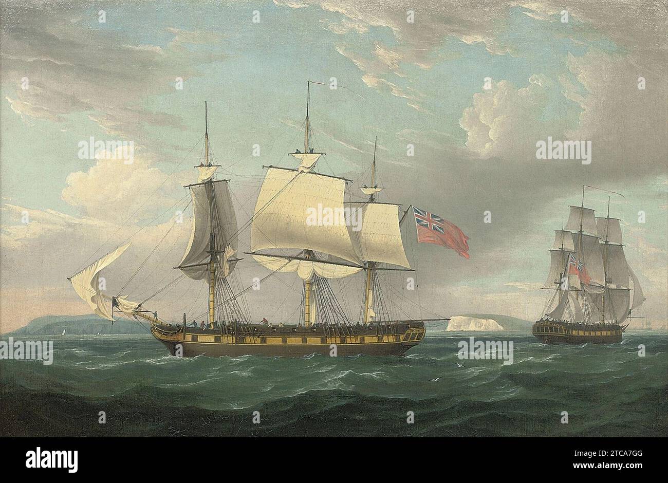 Thomas Whitcombe - A Merchantman in two positions off the South Coast ...