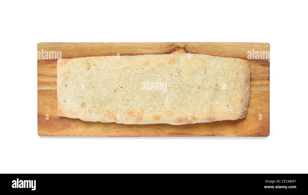 Delicious strudel with tasty filling isolated on white, top view Stock ...