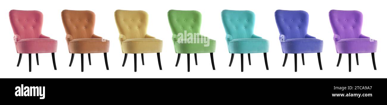 Different colorful armchairs isolated on white, set Stock Photo - Alamy