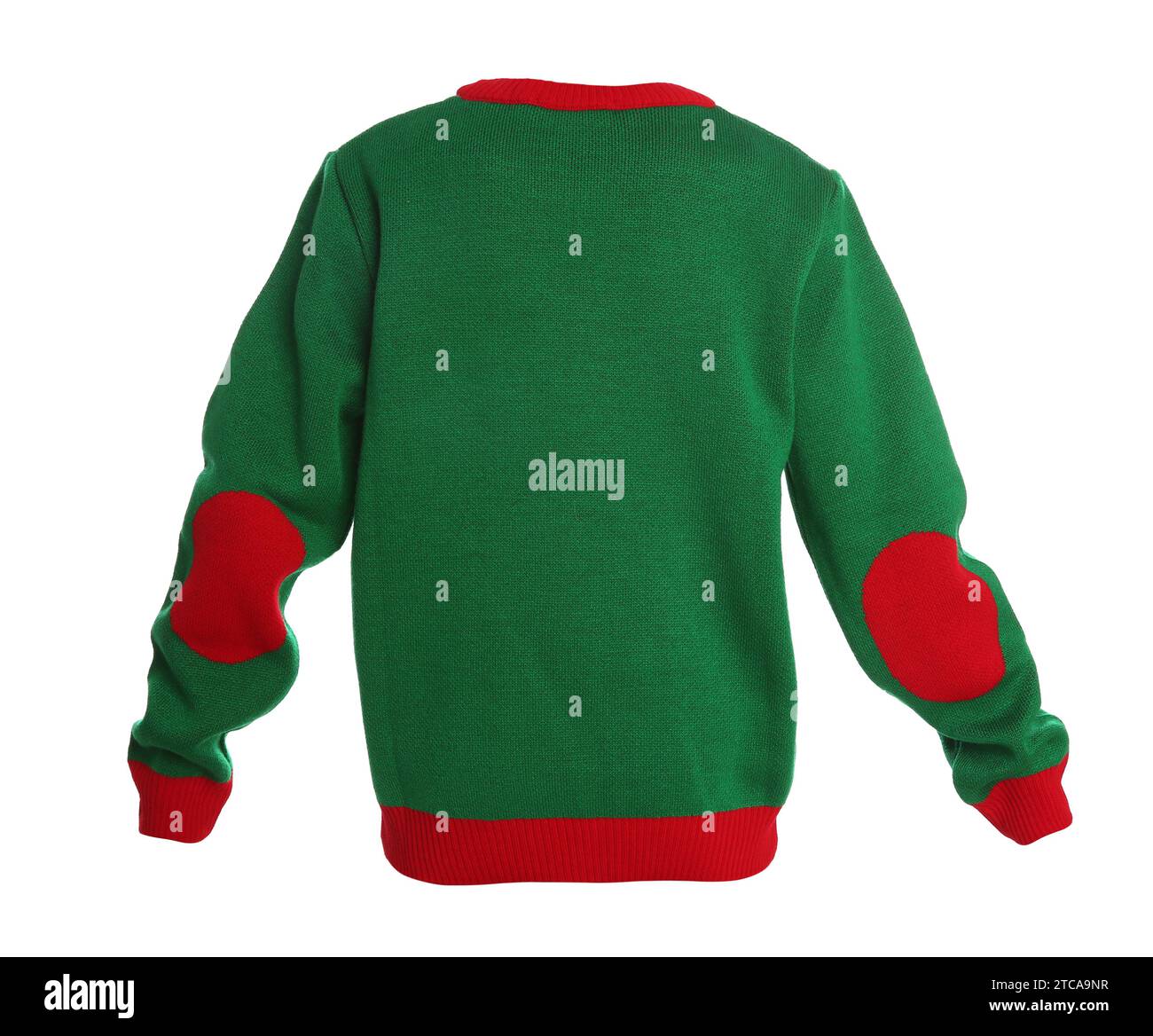 Red and green sweater isolated on white, back view Stock Photo - Alamy