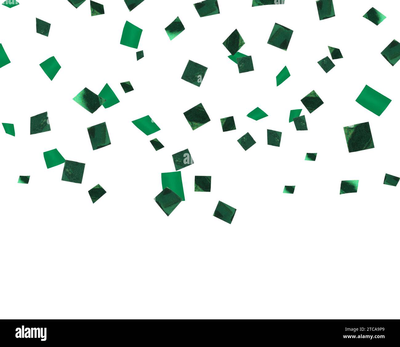Shiny green confetti falling on white background Stock Photo - Alamy