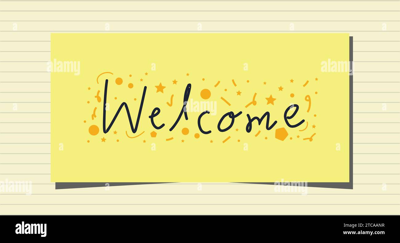 Welcome banner hand drawn lettering background with doodles confetti ...