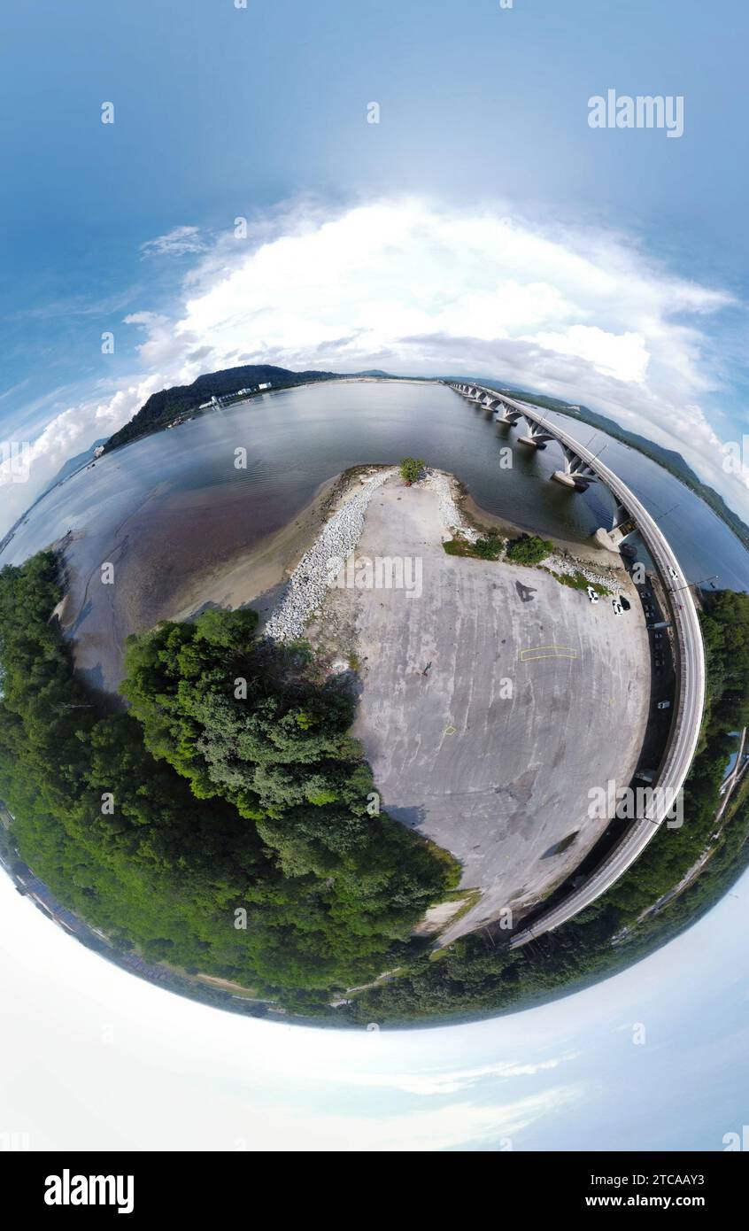 spherical view on the concrete highway bridge across the coastline ...