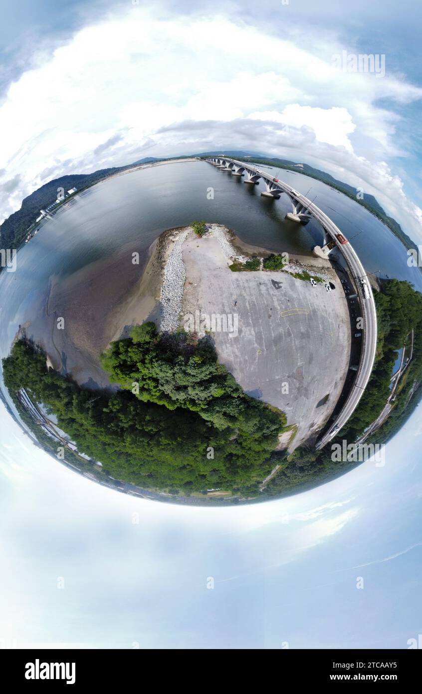 spherical view on the concrete highway bridge across the coastline ...