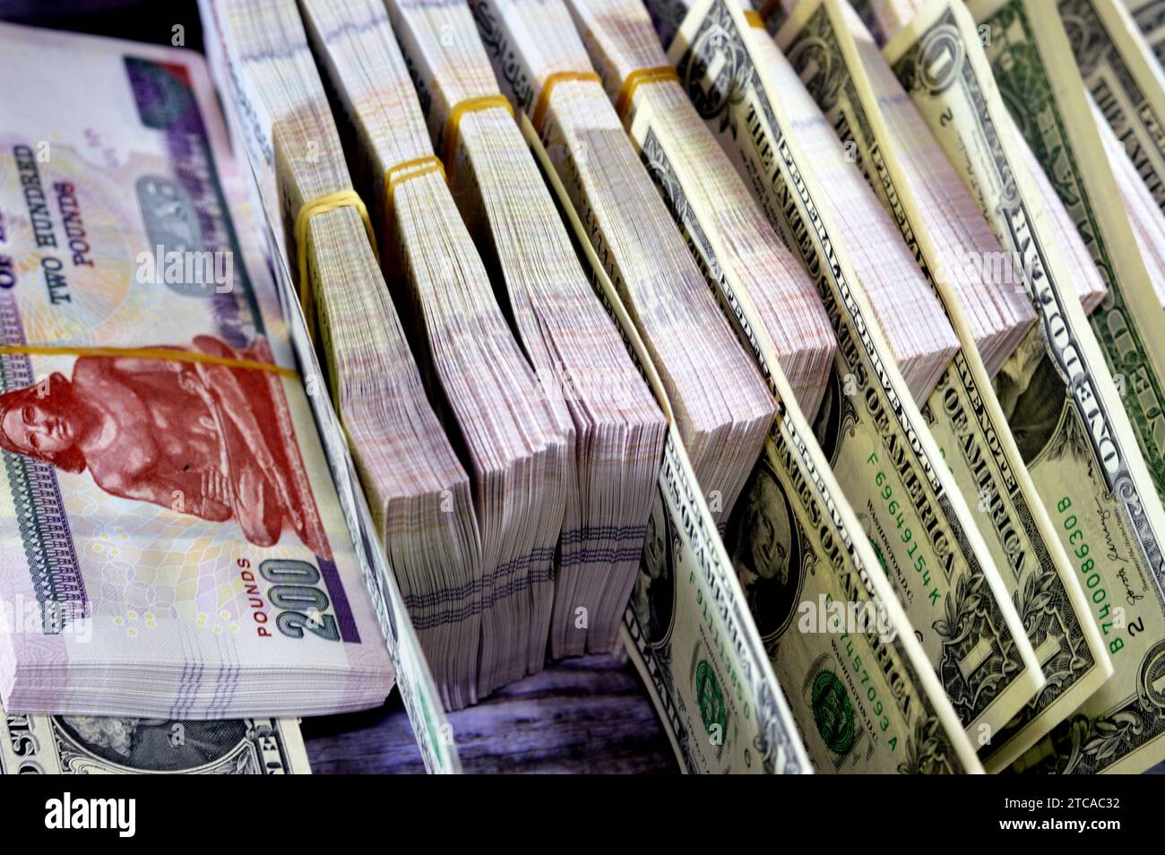 Piles and Stacks of Egypt money thousands of Pounds currency banknotes ...