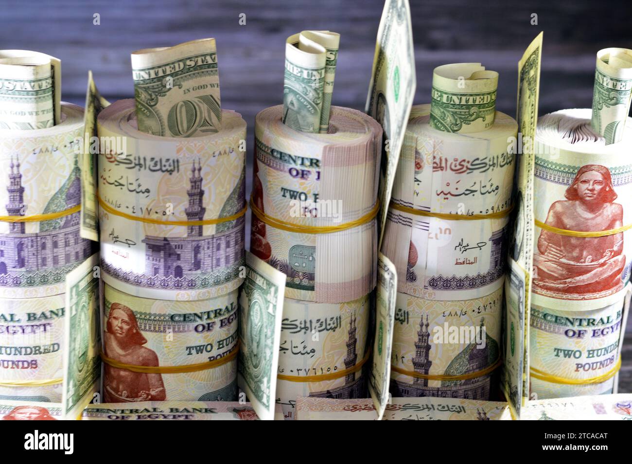 Piles and bundles of Egypt money thousands of Pounds currency banknotes ...