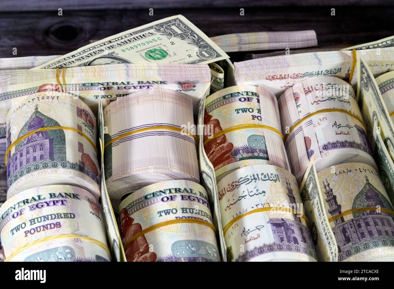 Piles and bundles of Egypt money thousands of Pounds currency banknotes ...