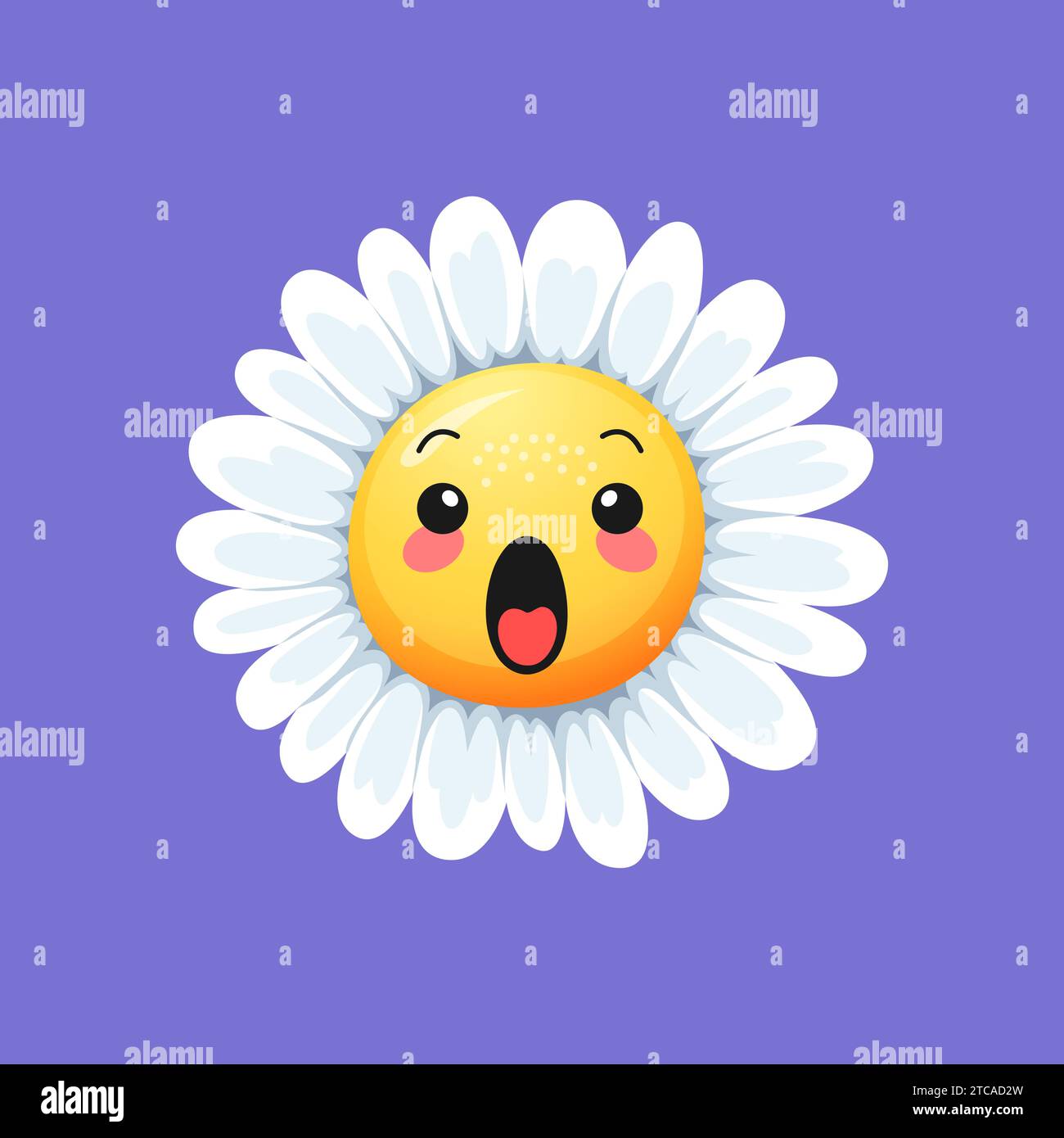 Cartoon chamomile or daisy flower character with funny face or camomile smile, vector icon ...