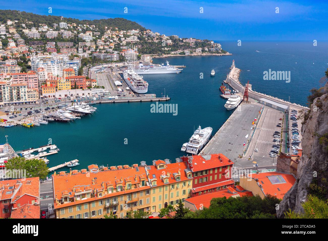 Aerial view of Nice Old port in sunny summer day, Nice, French Riviera ...