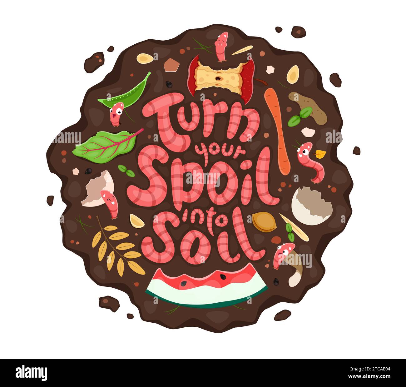 Quote turn your spoil into soil with cartoon earth worms in compost or ...