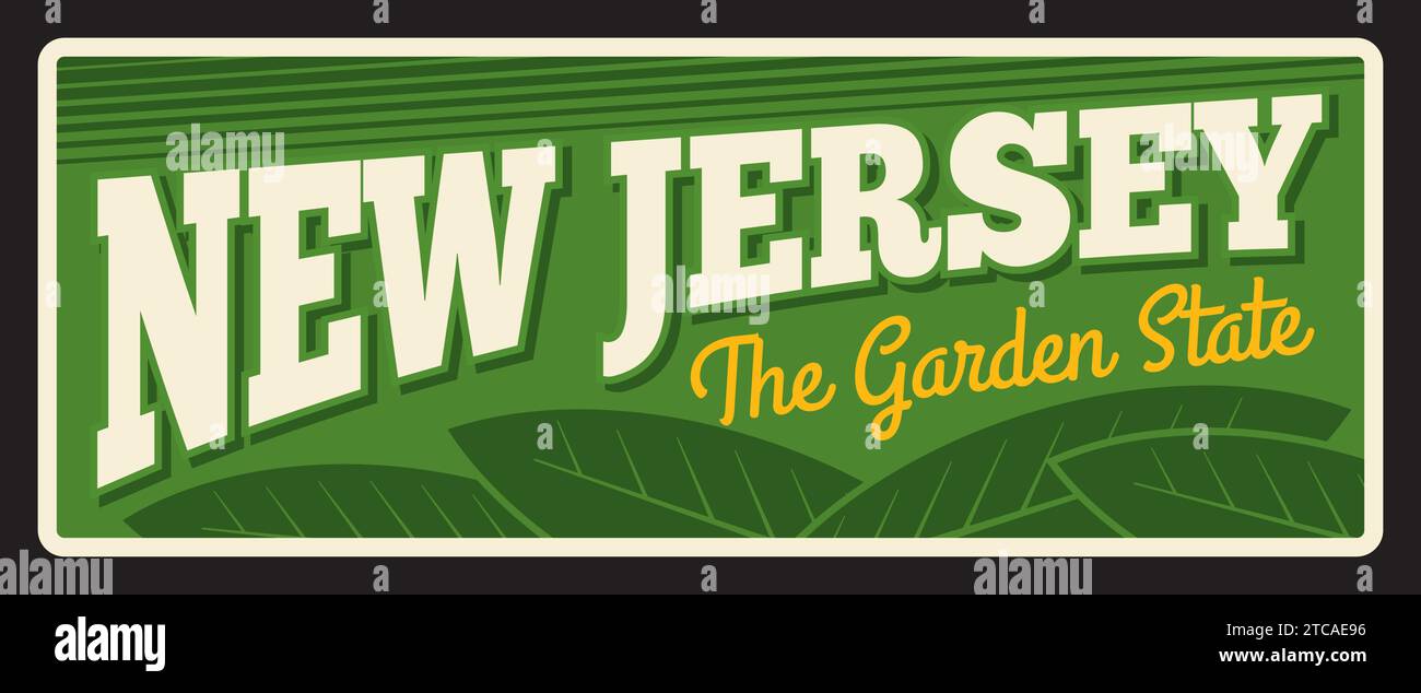 Retro banner New Jersey garden state, retro travel plate. Vector ...