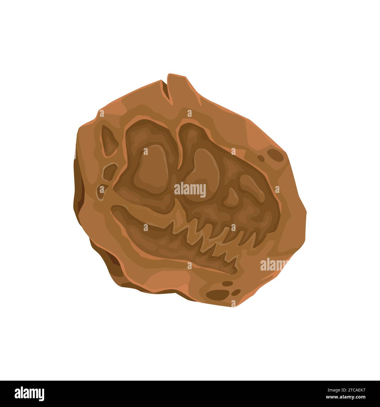 Ancient dinosaur fossil in stone, skull imprint. Vector petrified layer ...