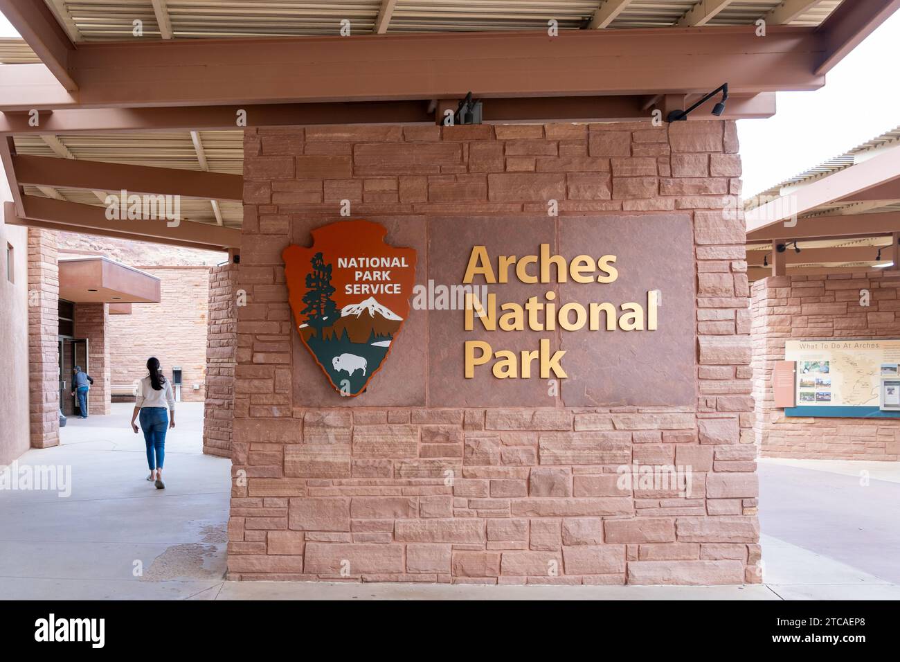 The sign at Arches National Park Visitor Center in Utah, United States ...