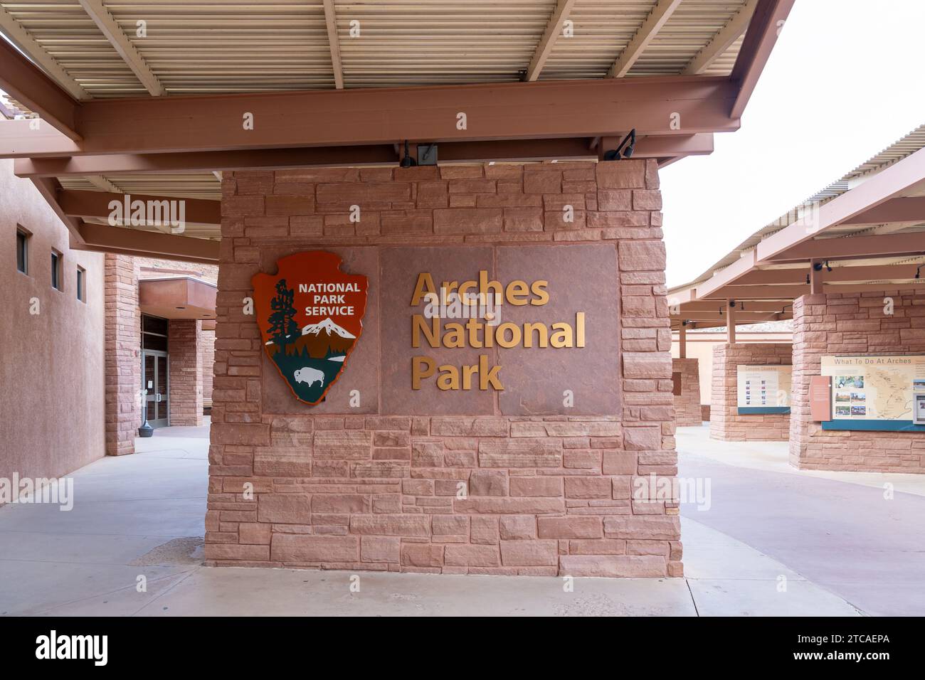 The sign at Arches National Park Visitor Center in Utah, United States ...