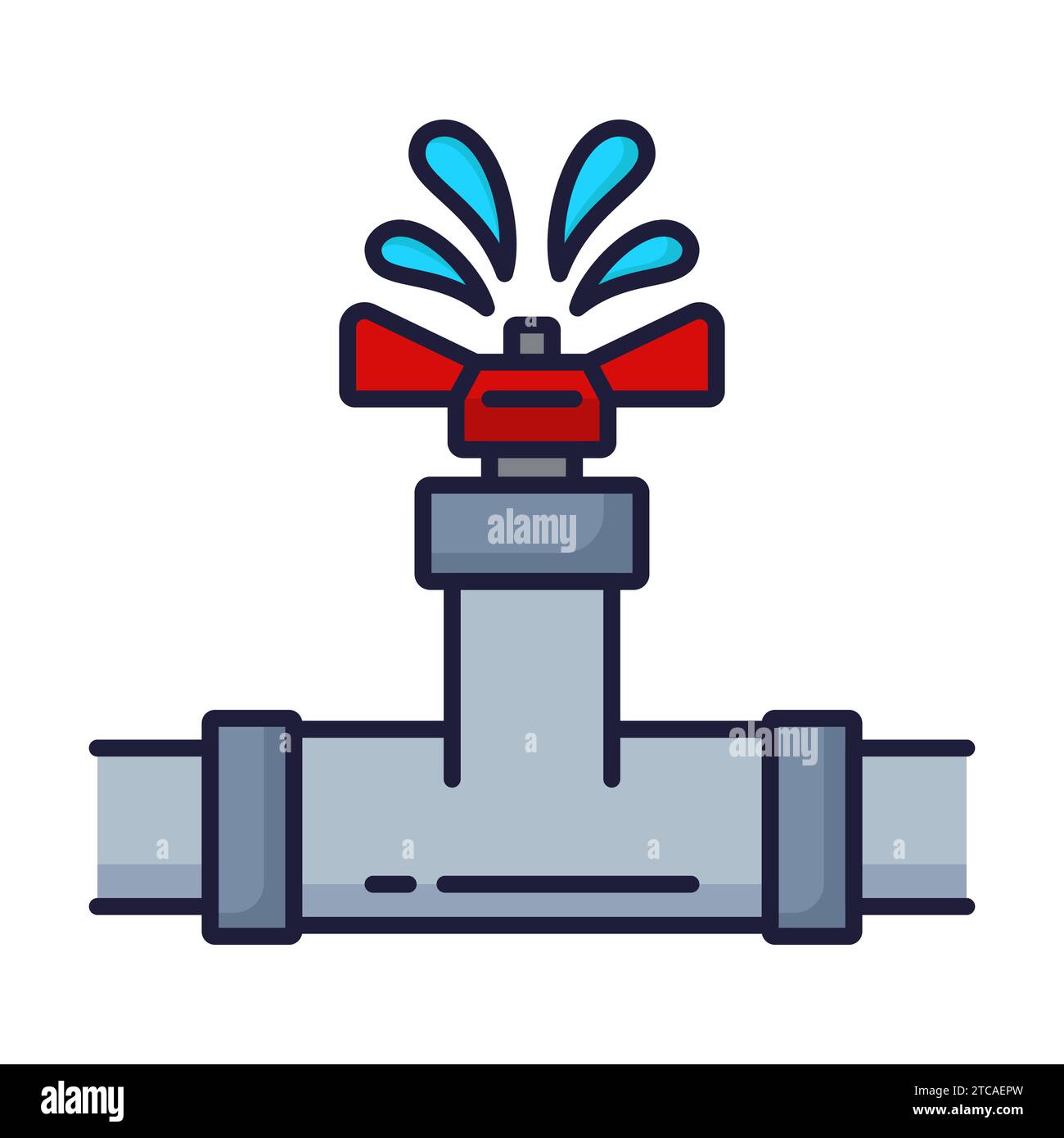 Plumbing service color icon of water pipe leakage, plumber repair works ...