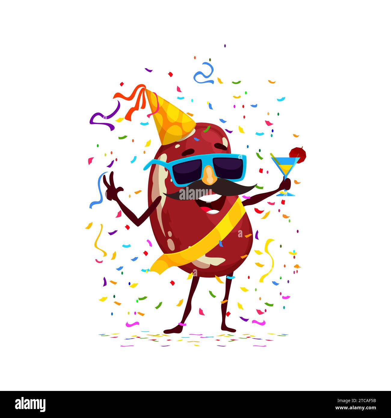 Cartoon red kidney bean character on holiday and birthday. Isolated ...