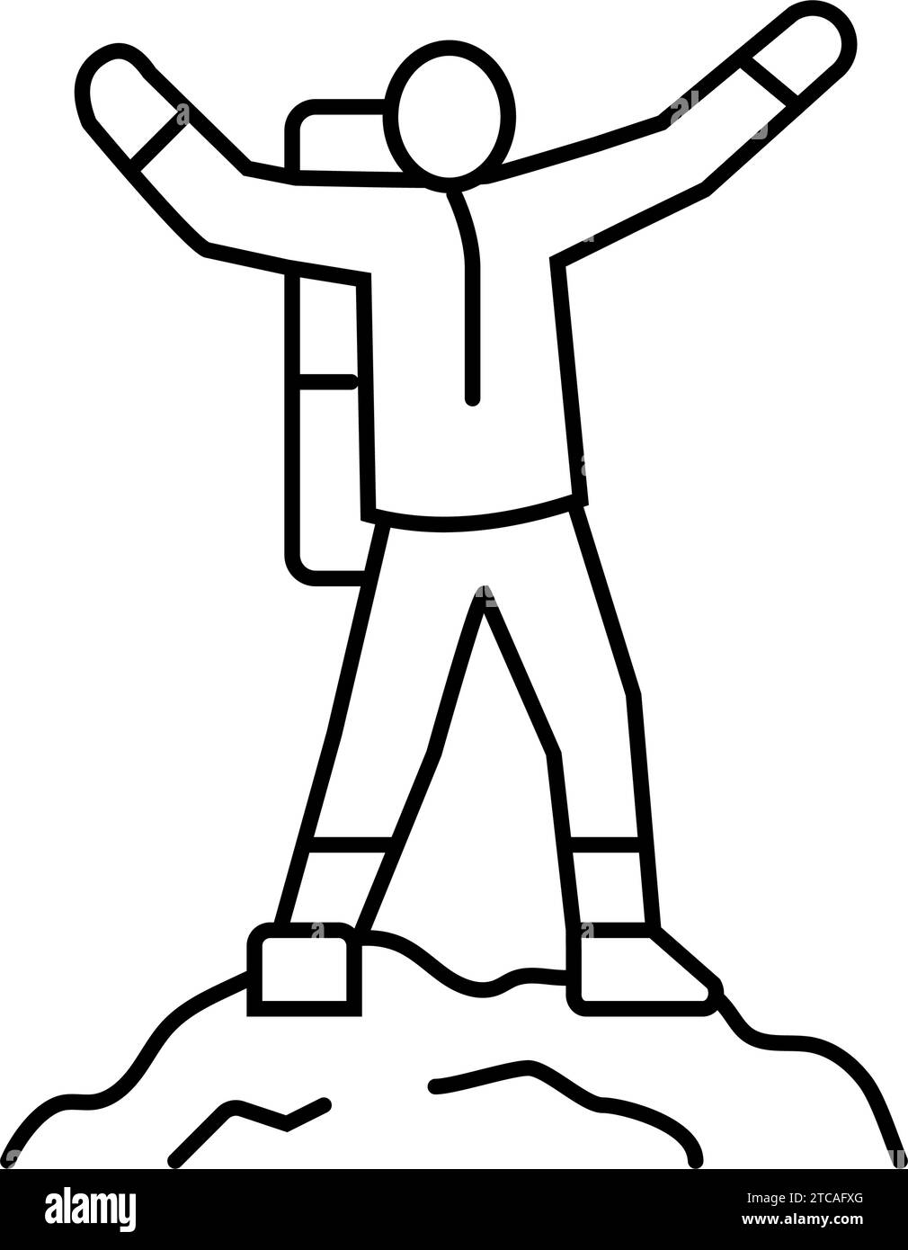 mountaineer on the top adventure line icon vector illustration Stock ...