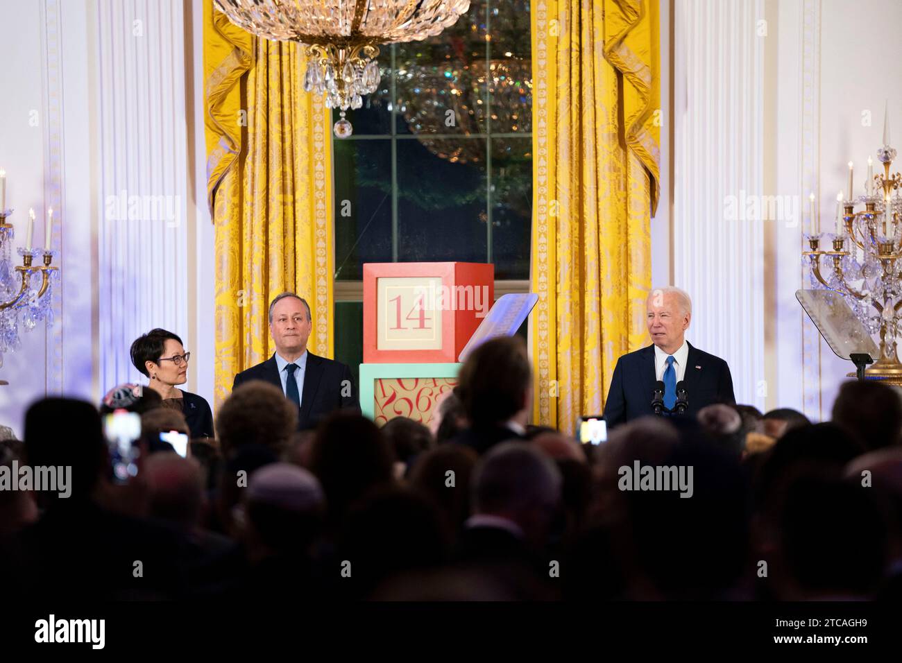 President Joe Biden speaks at a Hanukkah reception in the East Room of ...