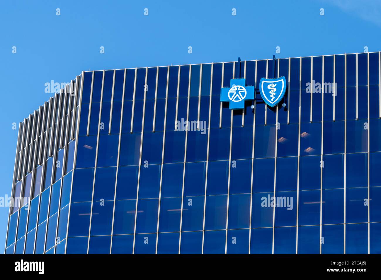 Blue Cross and Blue Shield logos on the building at Gateway Center in ...