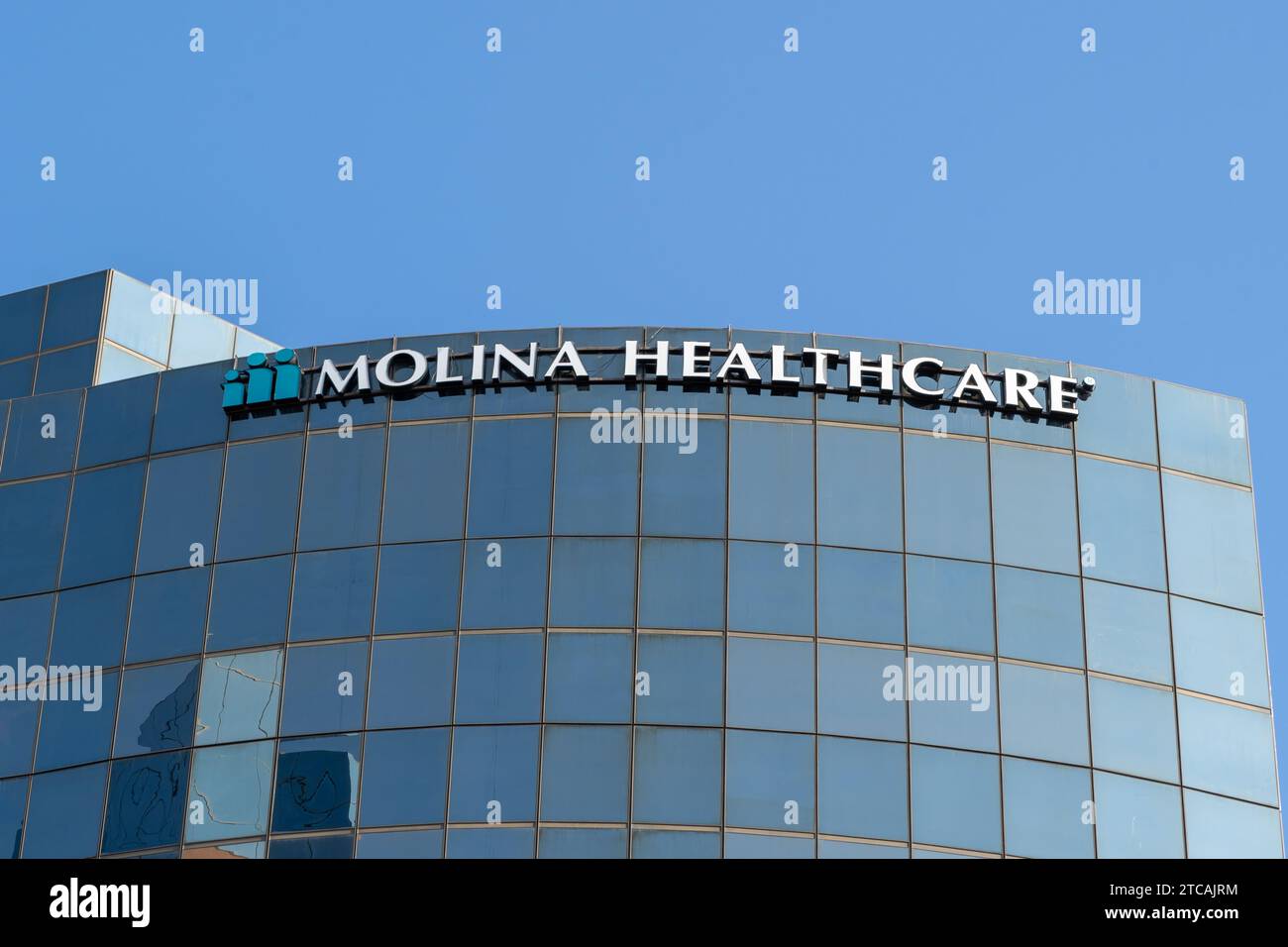Close up of Molina Healthcare sign on the building at its headquarters ...