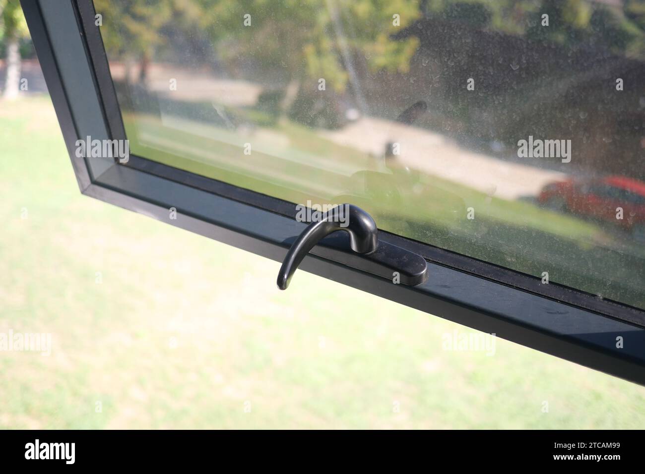 open vintage glass window black frame Stock Photo - Alamy