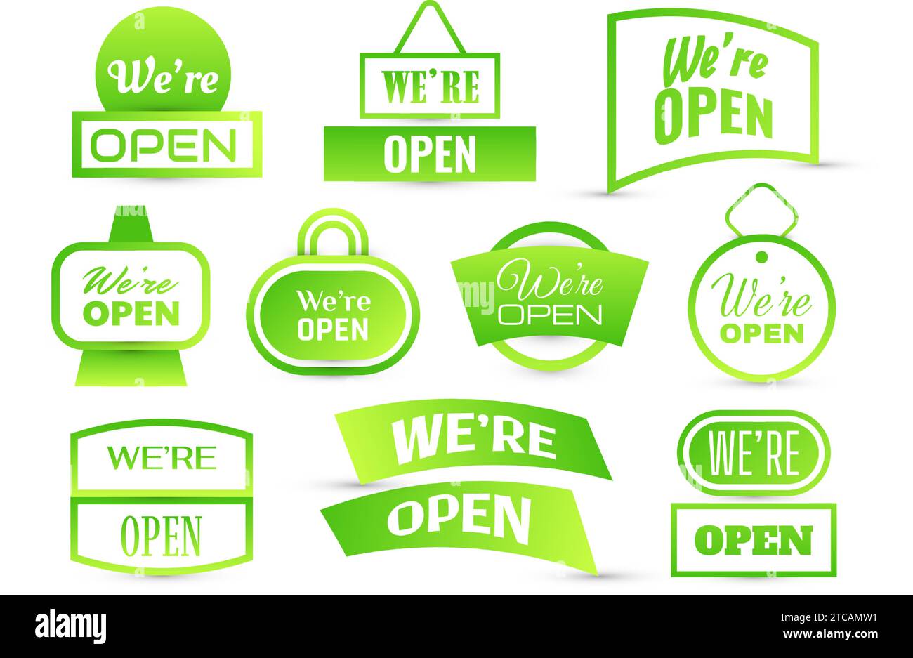 We Are Open, Text Collection for Sticker, Flyer, Header, Banner ...
