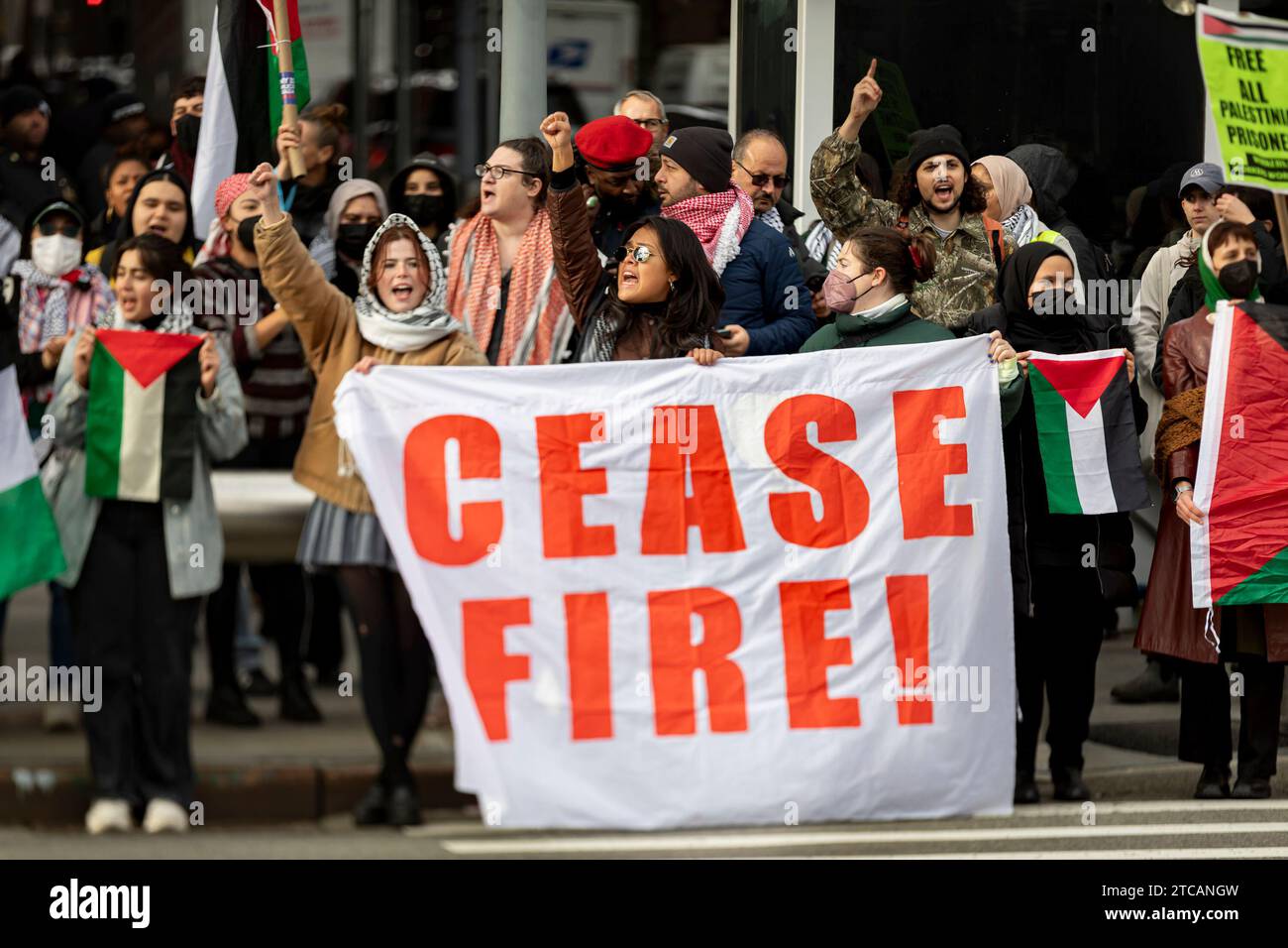 NEW YORK, NEW YORK - DECEMBER 11: Pro-Palestine protesters chant and ...