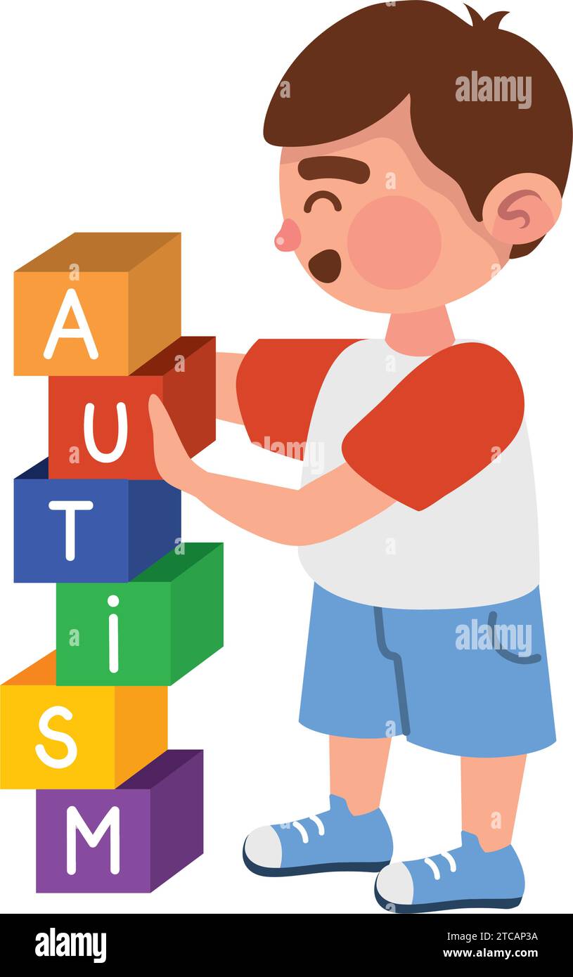 autism boy with blocks Stock Vector Image & Art - Alamy
