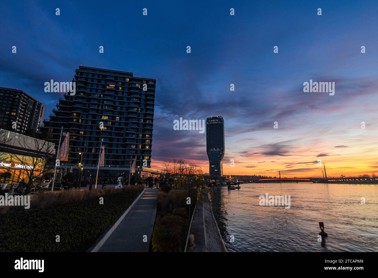 Belgrade Waterfront and Tower at sunset, Serbia Stock Photo - Alamy