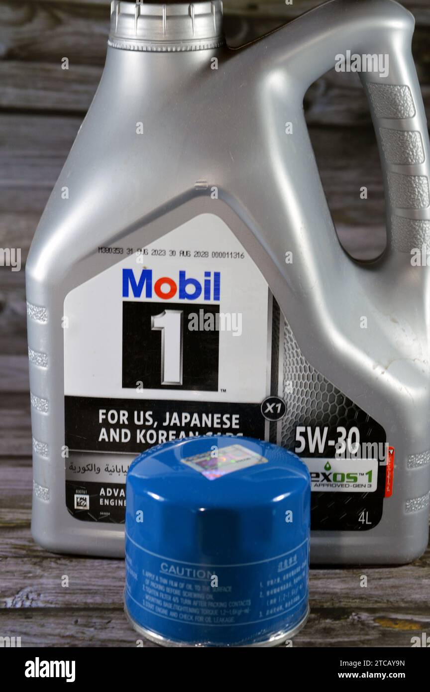 Cairo, Egypt, November 29 2023: Mobil one 1 5W-30 Dexos GM approved ...