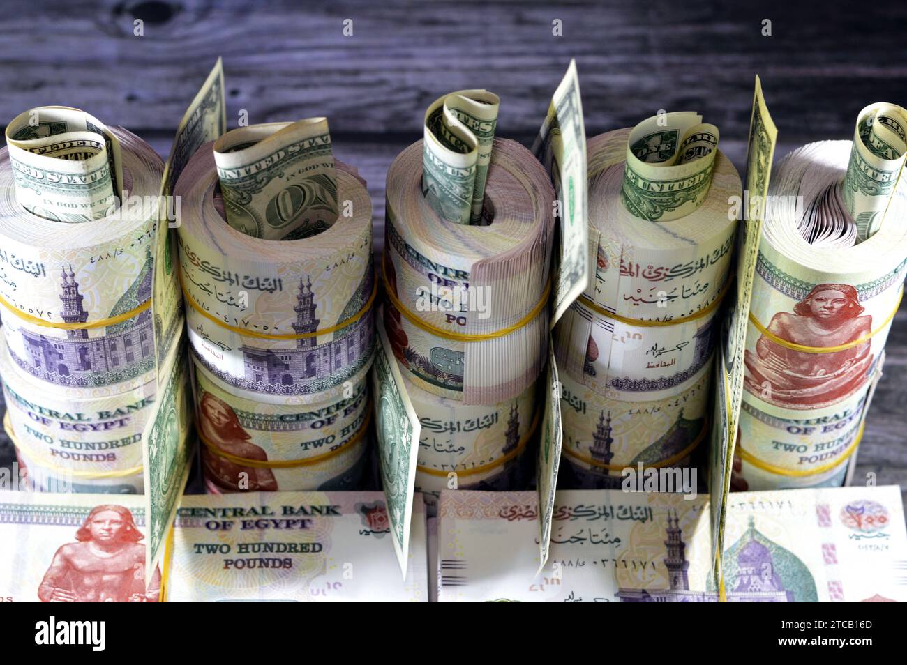 Piles and bundles of Egypt money thousands of Pounds currency banknotes ...