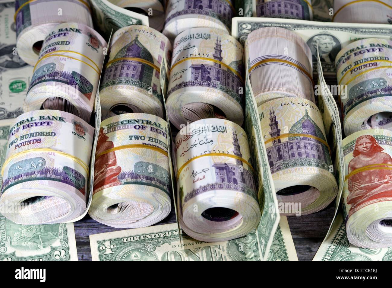 Piles and bundles of Egypt money thousands of Pounds currency banknotes ...