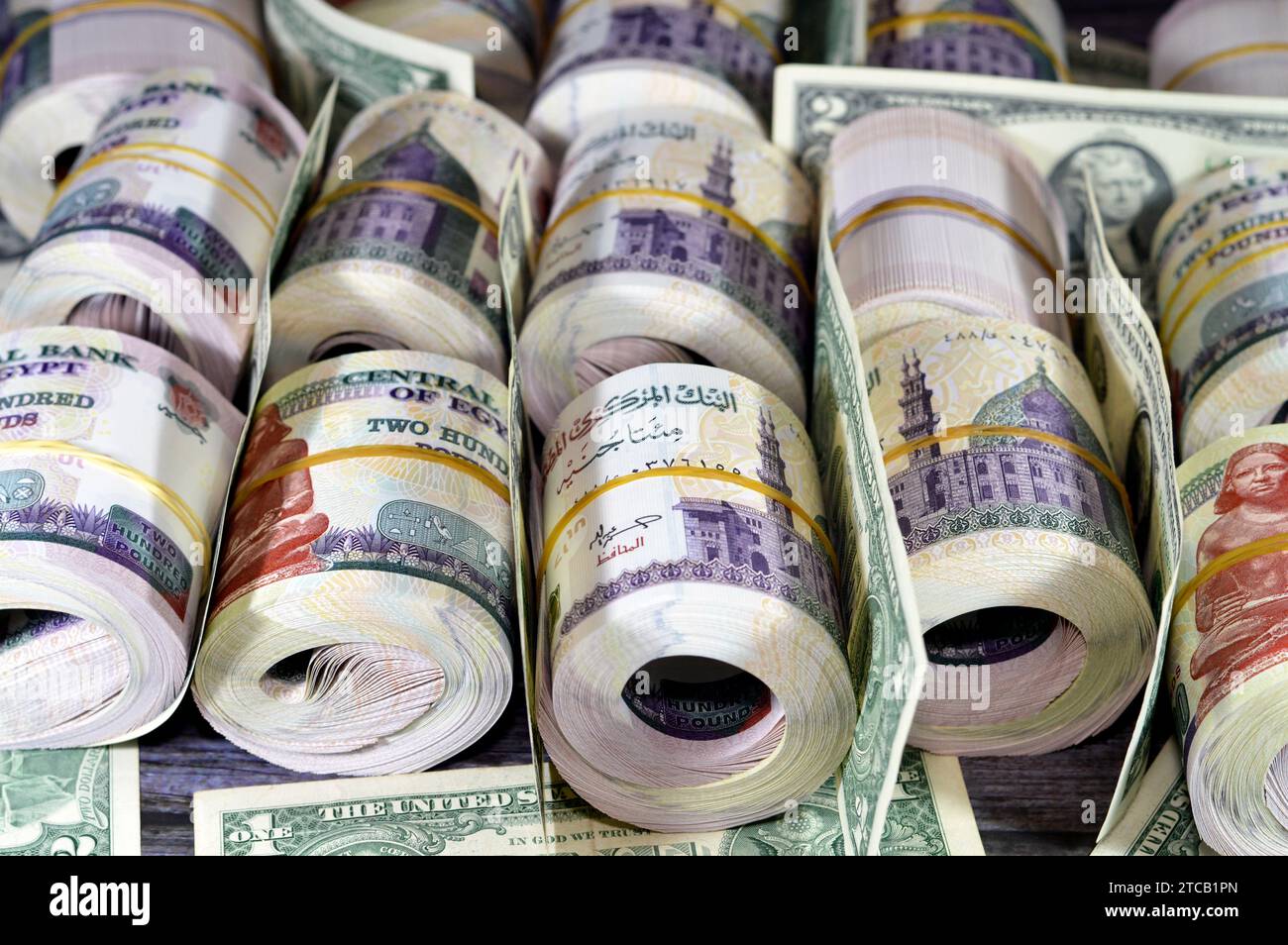 Piles and bundles of Egypt money thousands of Pounds currency banknotes ...