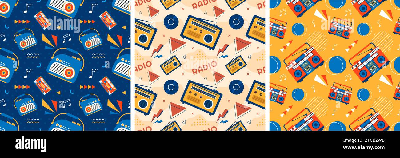 Radio Seamless Pattern Illustration Design with Player for Record and ...