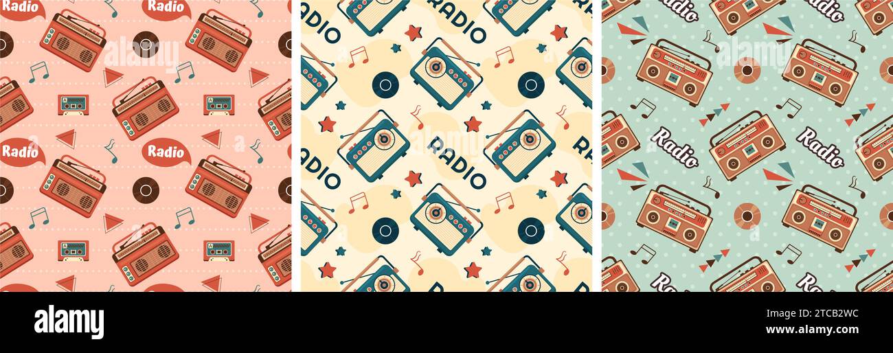 Radio Seamless Pattern Illustration Design with Player for Record and ...