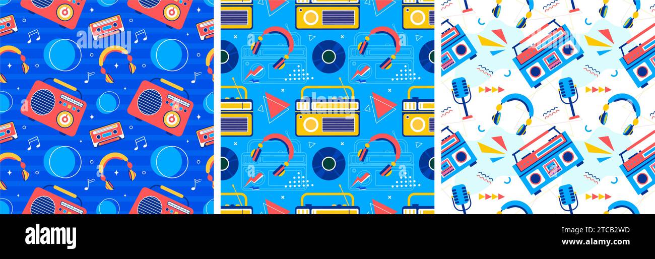 Radio Seamless Pattern Illustration Design with Player for Record and ...