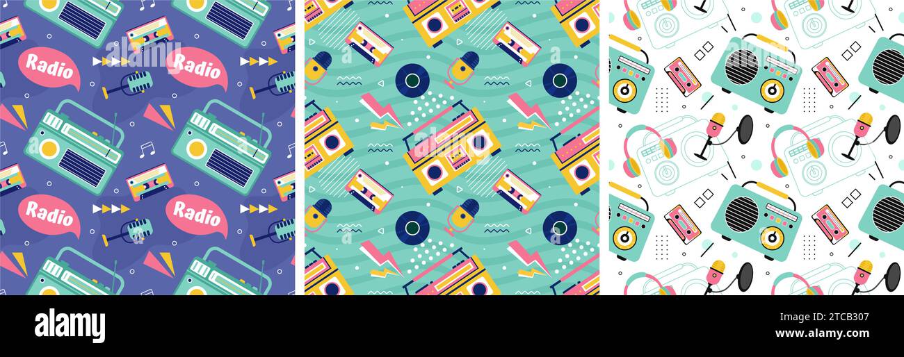 Radio Seamless Pattern Illustration Design with Player for Record and ...