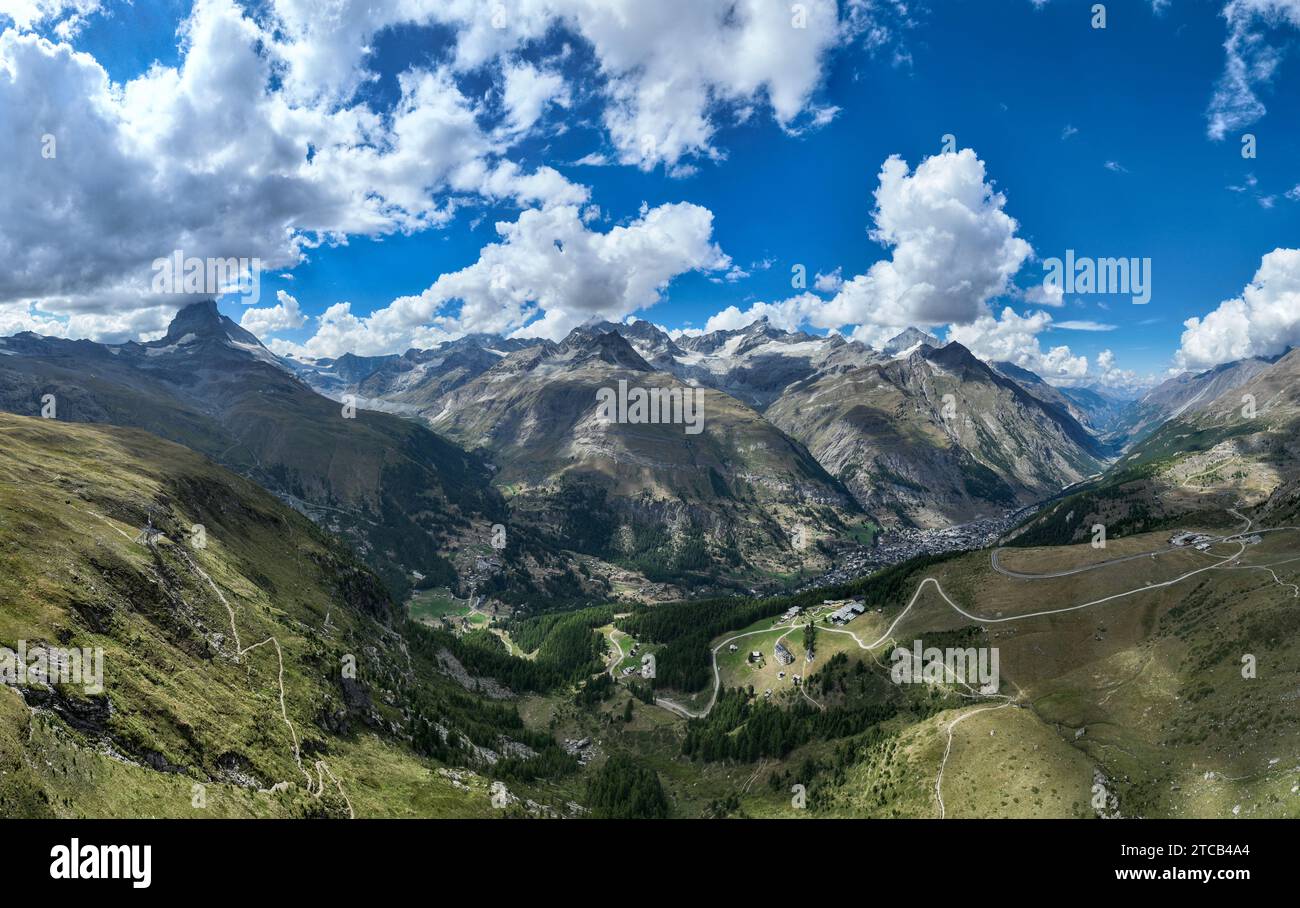 Landscape view from Riffelberg of snow, mountains, glaciers in Zermatt ...
