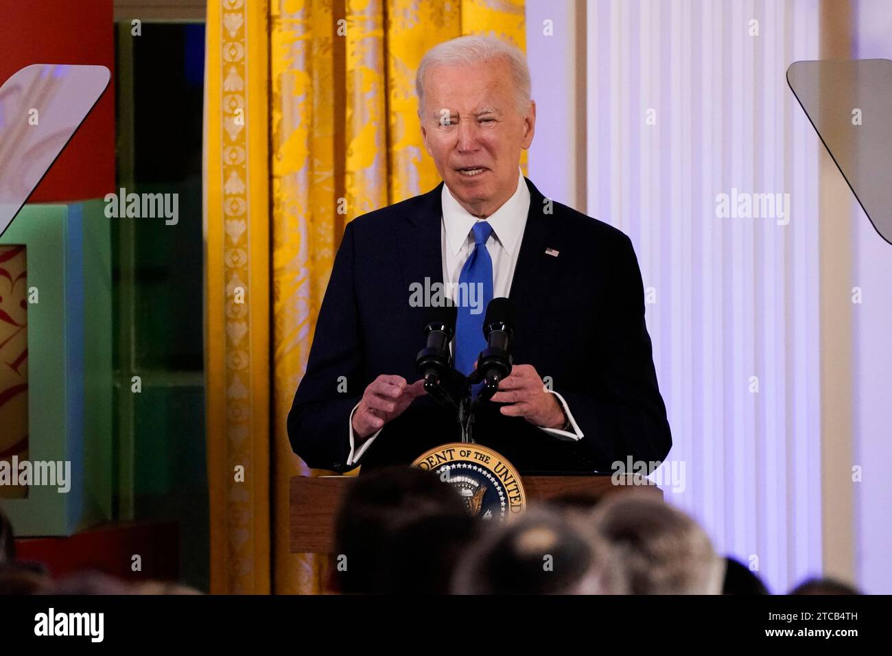 United States President Joe Biden delivers remarks during a Hanukkah ...