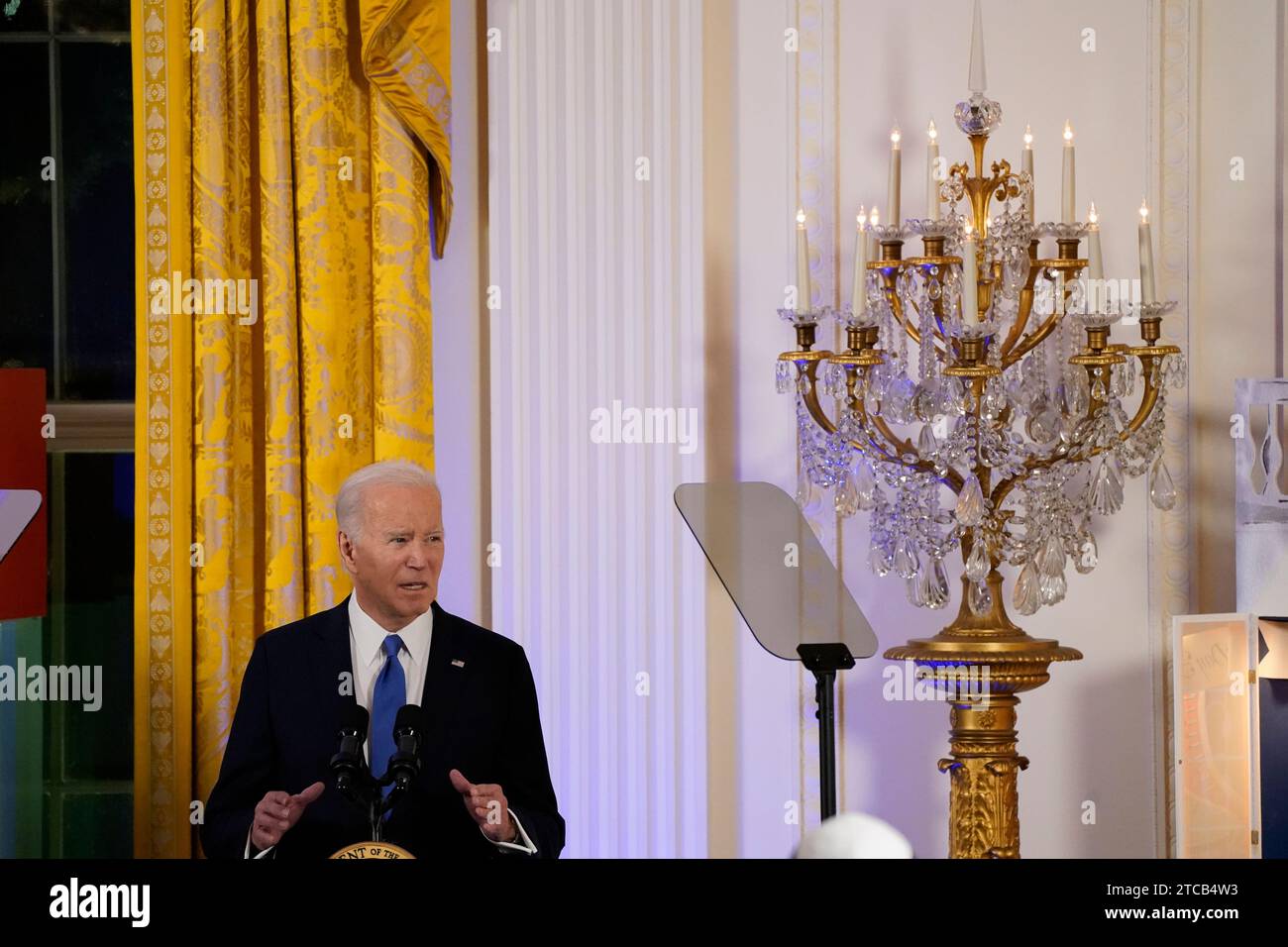 United States President Joe Biden delivers remarks during a Hanukkah ...