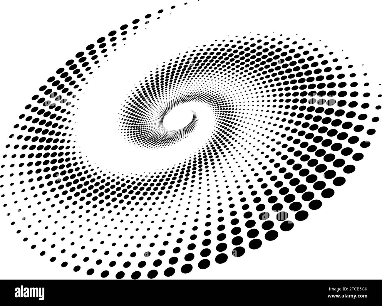 Dotted slanted spiral element. Radial spinning halftone texture. Circle ...