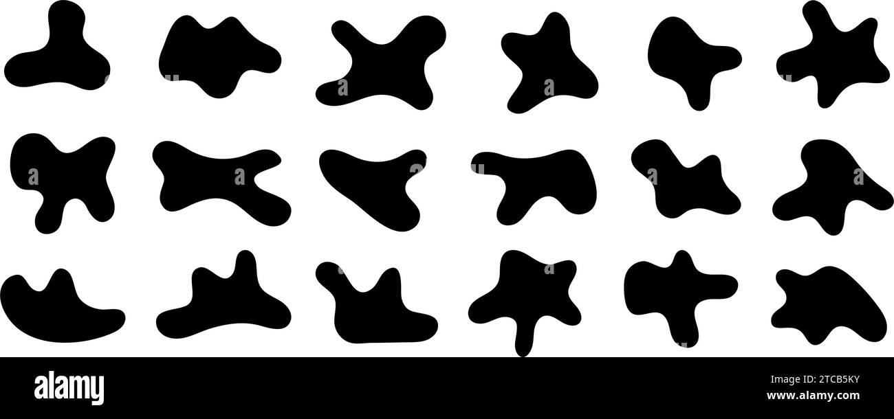 Abstract organic shapes set. Irregular liquid forms collection. Black amoeba blobs, blotches ...