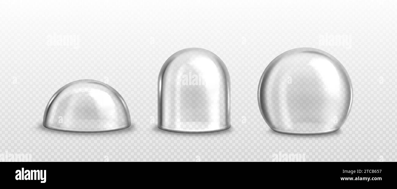 Glass hemisphere transparent dome. Realistic vector illustration set of ...